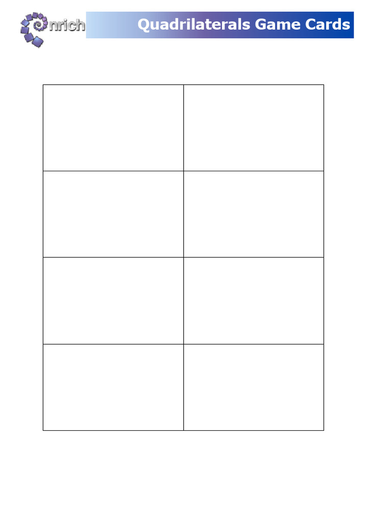 Quadrilaterals Game Cards for Learning | PDF