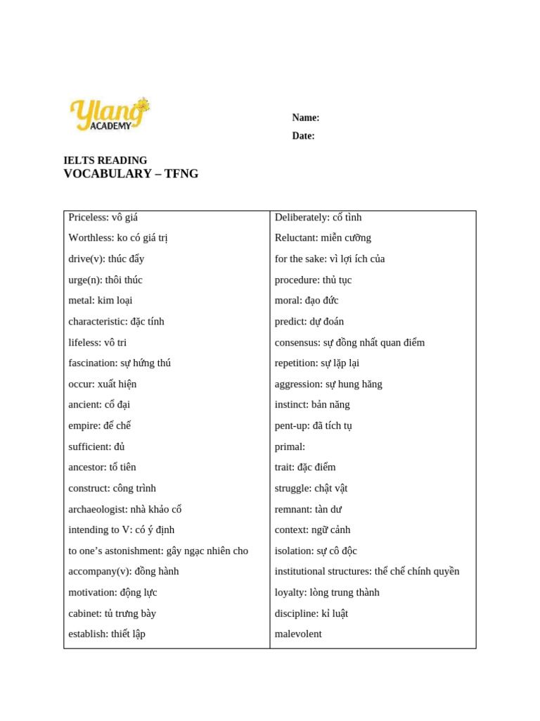 Ielts Foundation Vocab TFNG Key | PDF