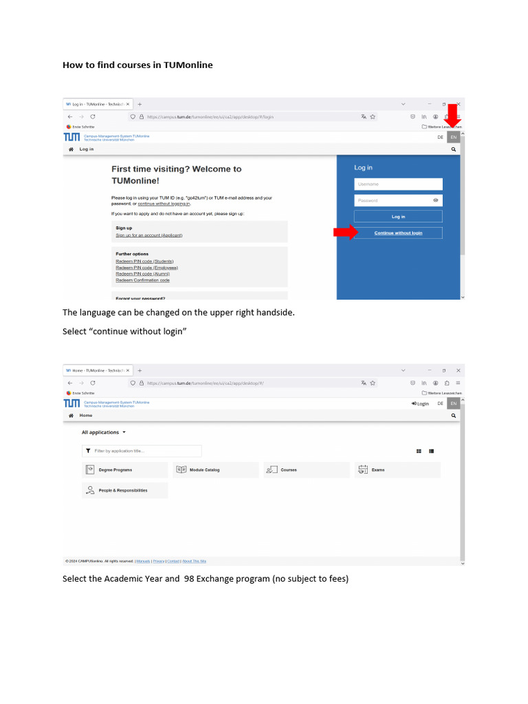 How To Find Courses in TUMonline 08 - 2024 | PDF