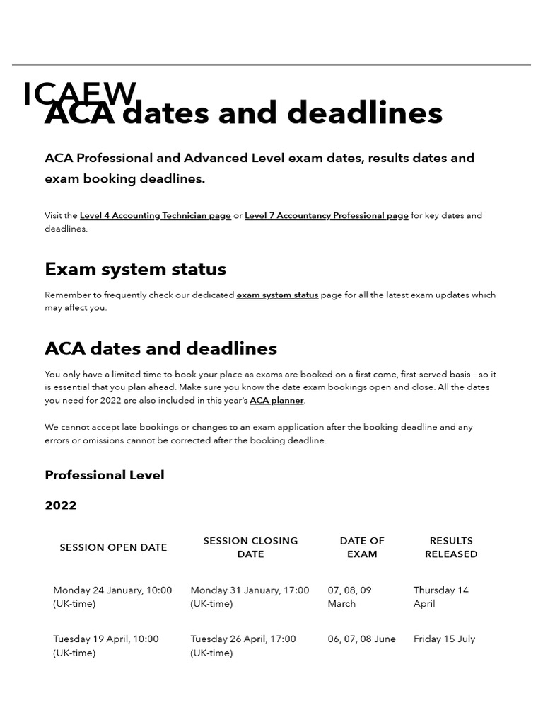 ACA Dates and Deadlines - ICAEW | PDF | Business
