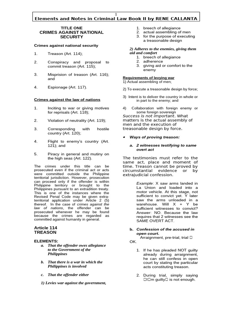 Criminal Law Book 2 Titles 1 8 | PDF | Treason | Crimes