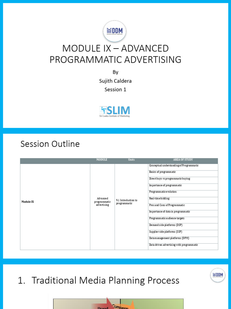 DDM - Module IX - Advanced Programmatic Advertising - Session 1.1 | PDF | Auction | Advertising