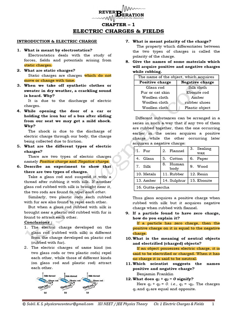 Electric Charges & Fields Overview | PDF | Electric Charge | Electron
