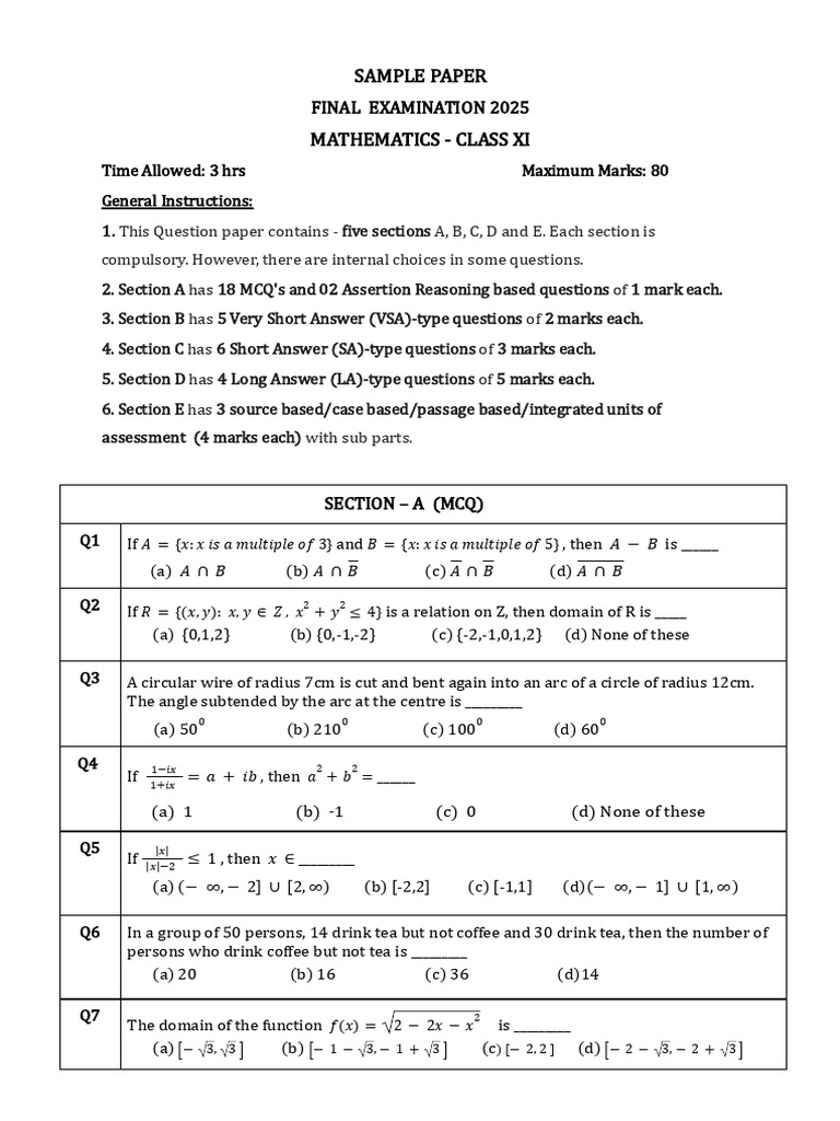 Sample Paper - Final Exam Xi - 2025 | PDF | Euclidean Geometry | Elementary Geometry