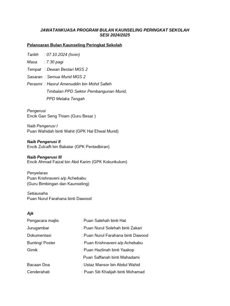 Ajk Program-Program Bulan Kaunseling | PDF