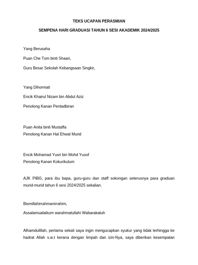 Teks Perasmi Graduasi 2024 | PDF