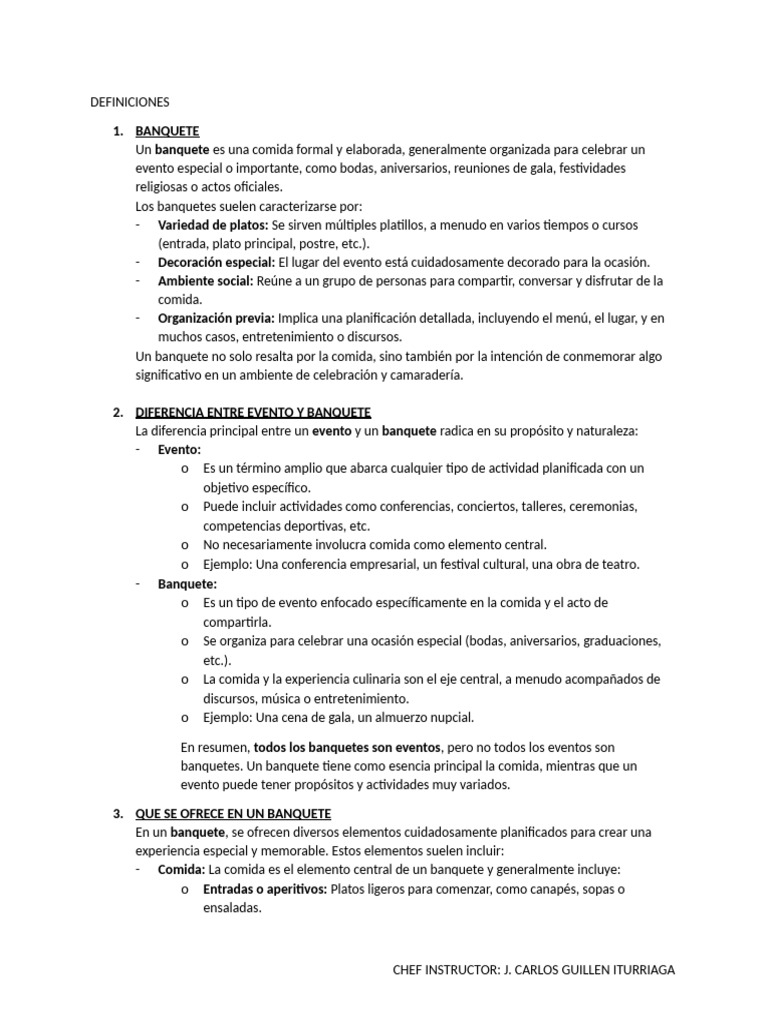 Definición de Catering y Banquetes | PDF | Alimentos | Cena