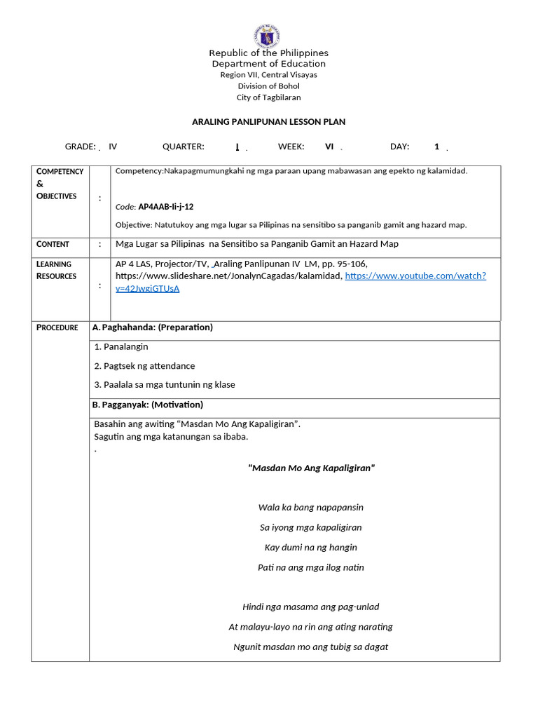 AP4 PLP - Q1 - W6-Day 1-5 | PDF