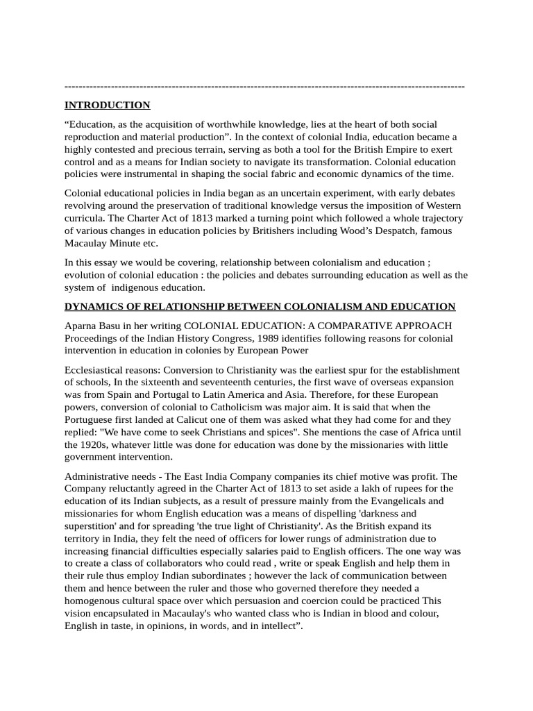 Colonial Education (Indigenous System and Colonial Intervention) | PDF ...