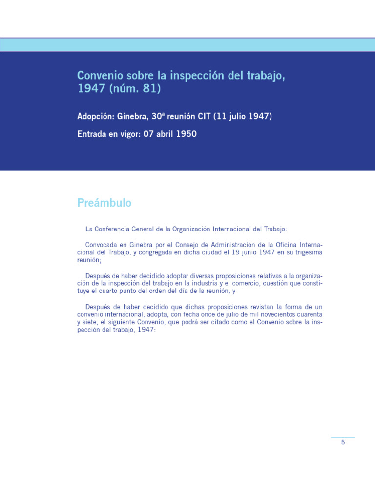 Convenio OIT 81: Inspección Laboral 1947 | PDF | Tratado | Organización Internacional del Trabajo