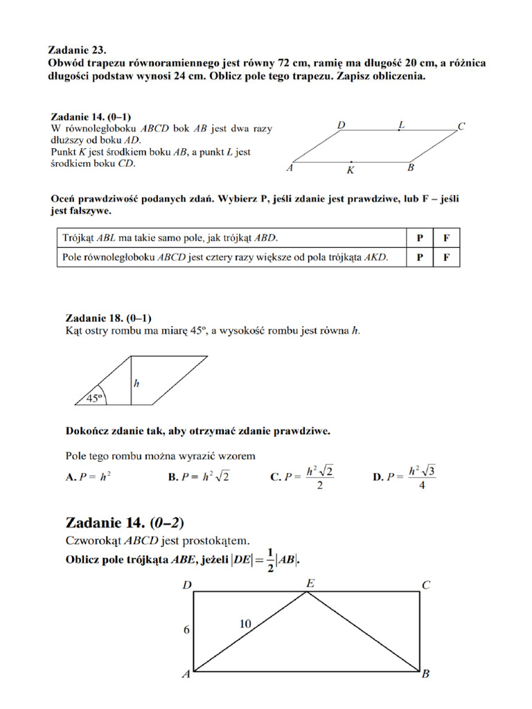 POLA WIELOKATOW - Wybrane Zadania Egzaminacyjne | PDF