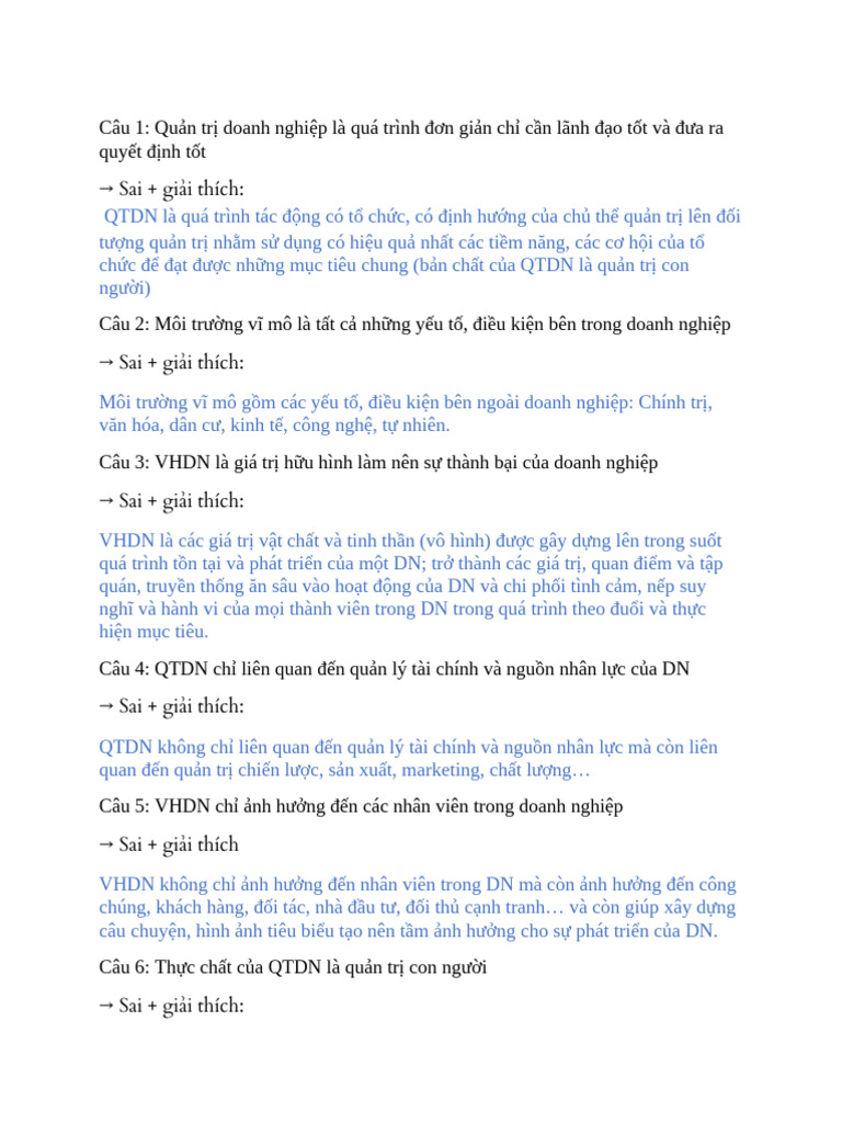 ĐỀ CƯƠNG QTDN _ | PDF