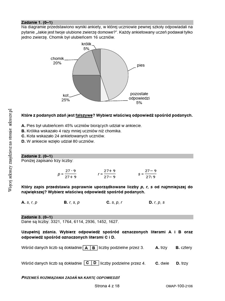 Rzenie Rozwi Zania Zada Na Kart Odpowiedzi: Omap - 2106 | PDF