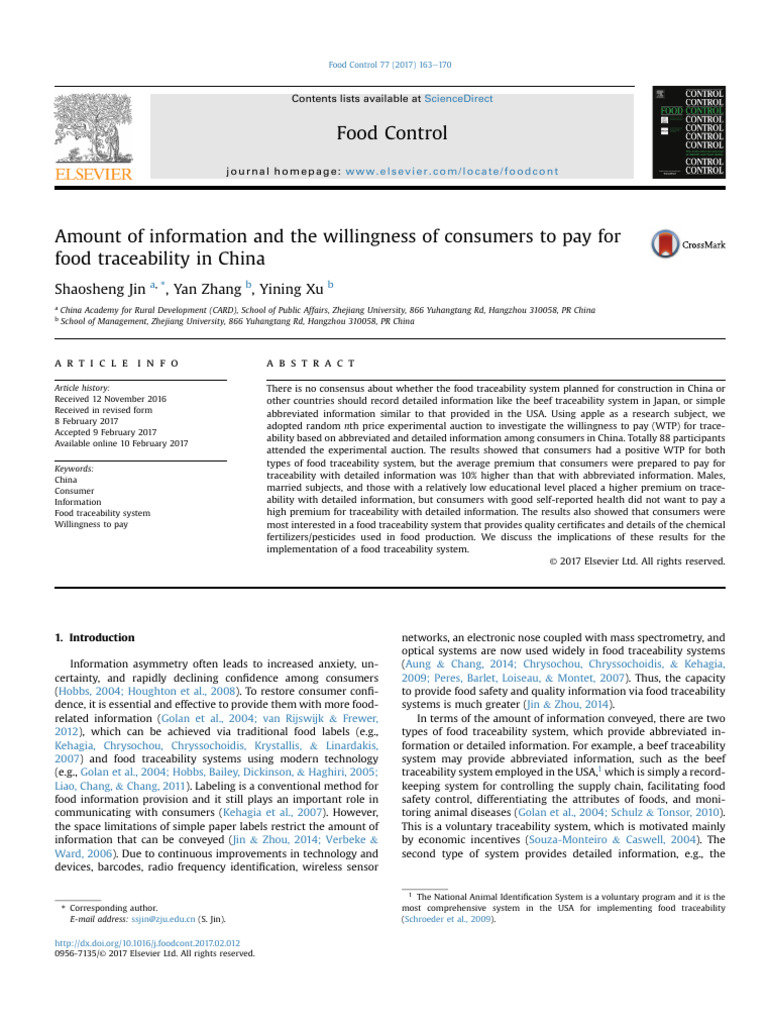 Amount of Information and The Willingness of Consumers To Pay For Food ...
