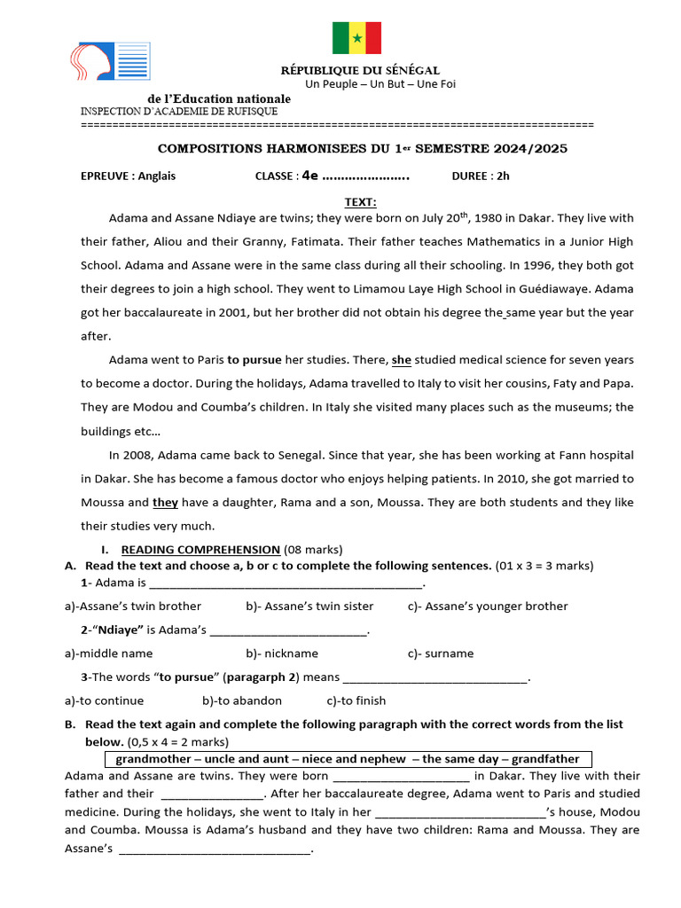 English Exam Composition 2024/2025 | PDF