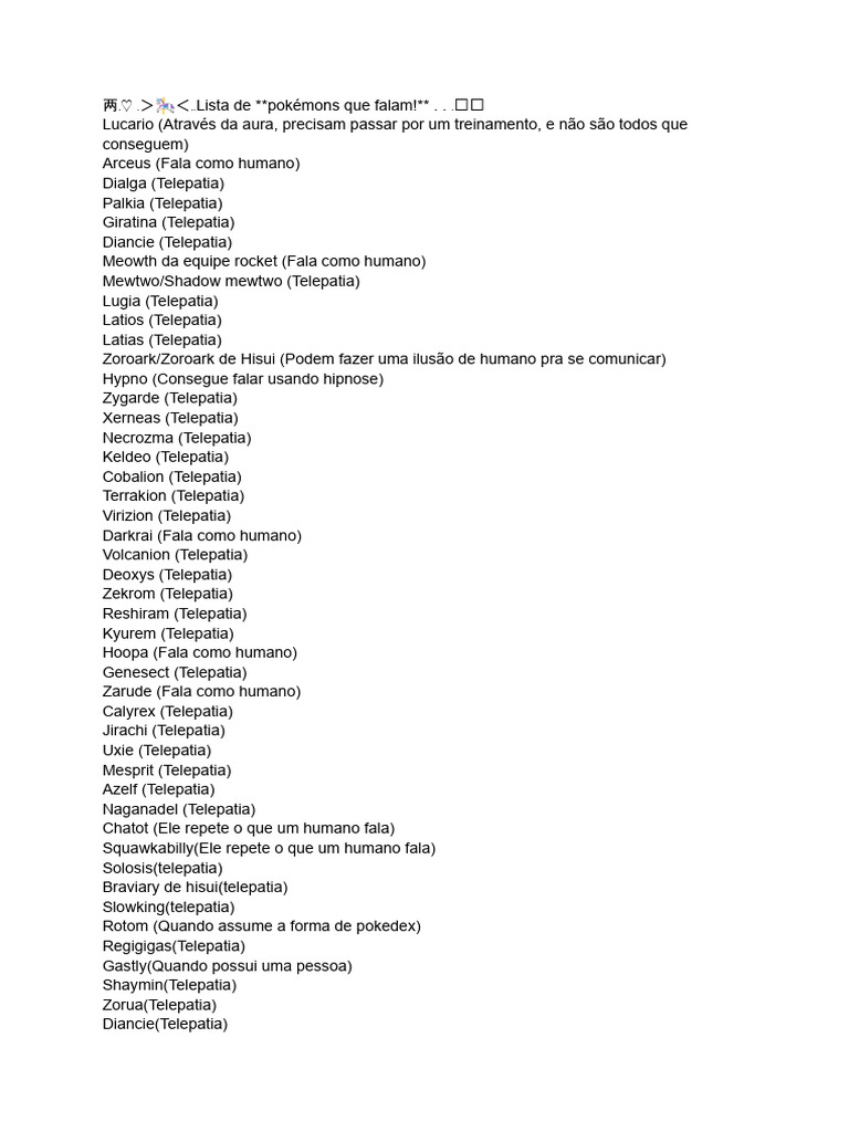 Pokémons que Falam e Seus Métodos | PDF