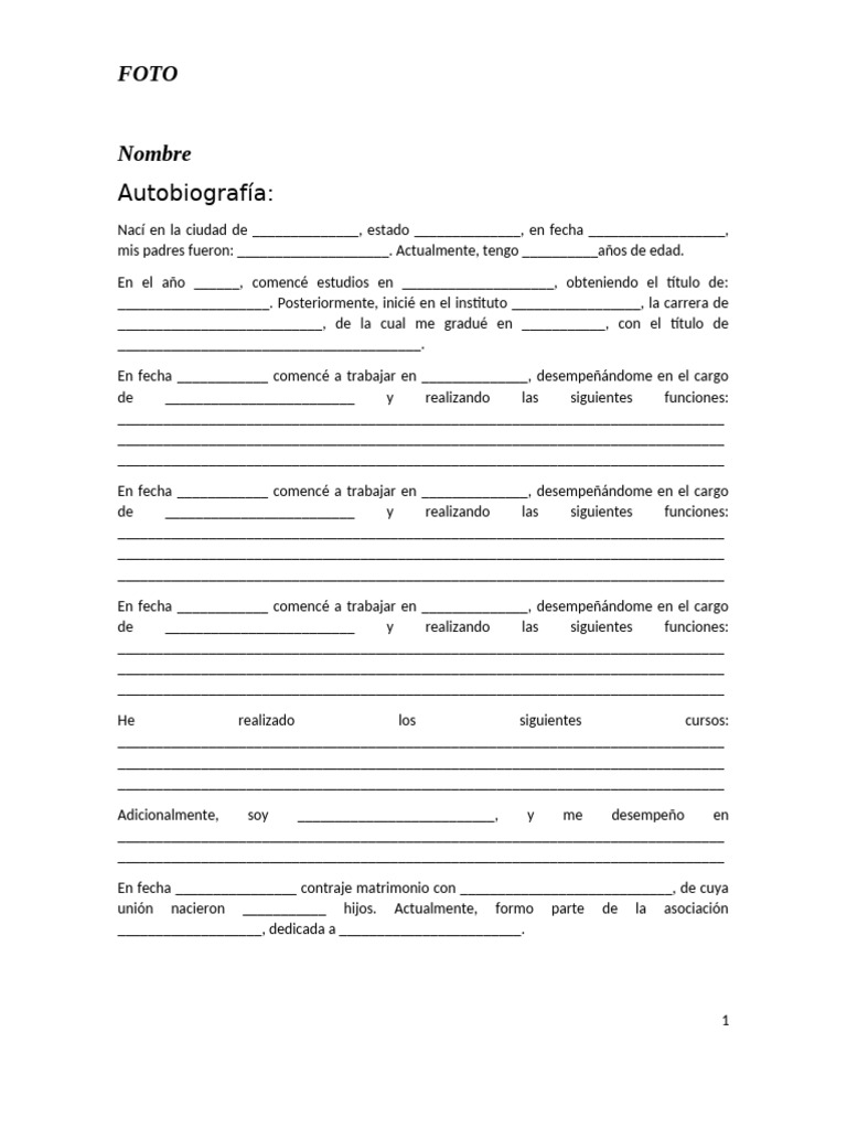 Formato de Autobiografía Modelo | PDF