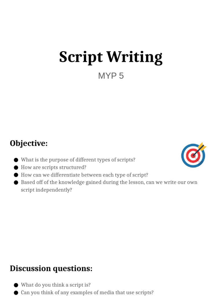 Script Writing - MYP 5 | PDF | Cognition | Human Communication
