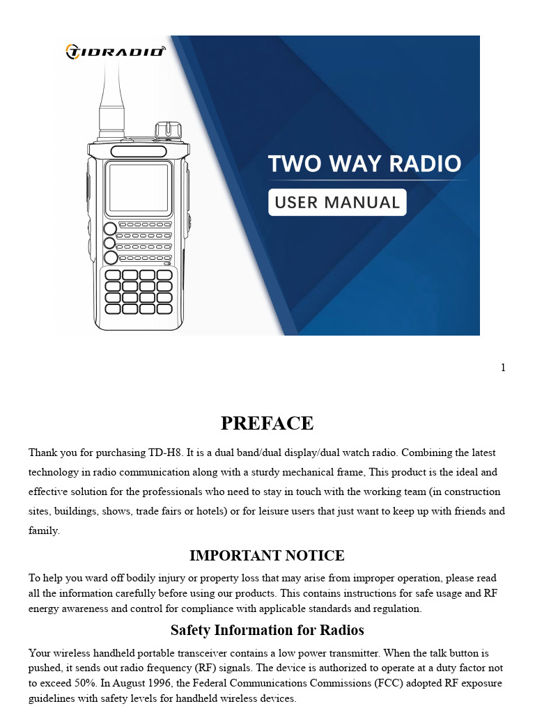 TD-H8 User Manual - Radio - Ver2 0 | PDF | Broadcast Engineering | Radio Technology