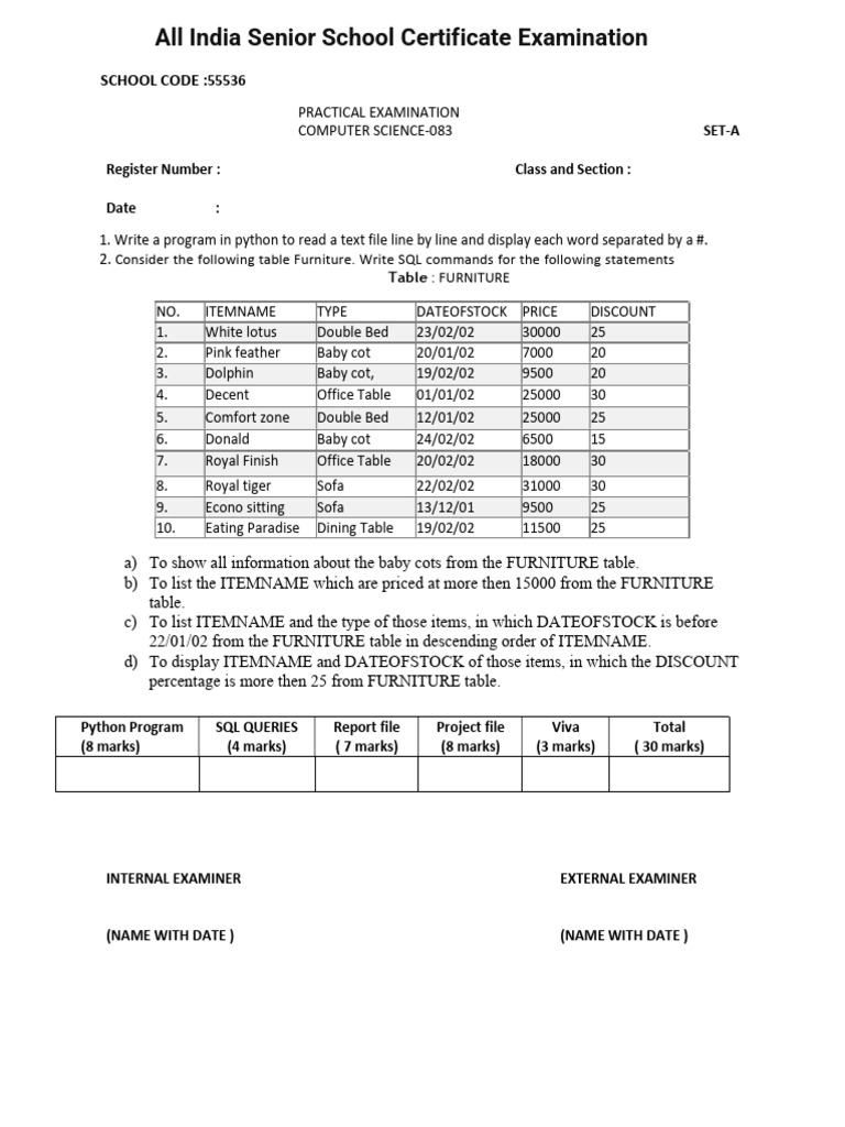 18 01 2025 Xii Aissce Cs Prac QP Set | PDF | Sql