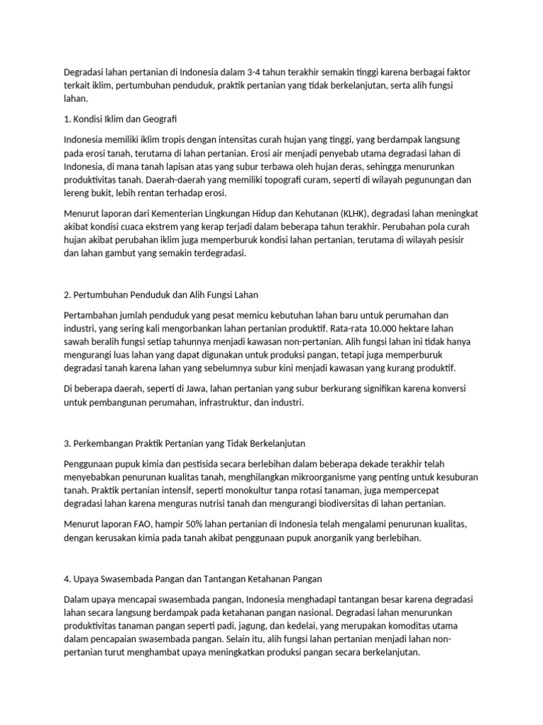 Degradasi Lahan Pertanian Di Indonesia Dalam 3 | PDF