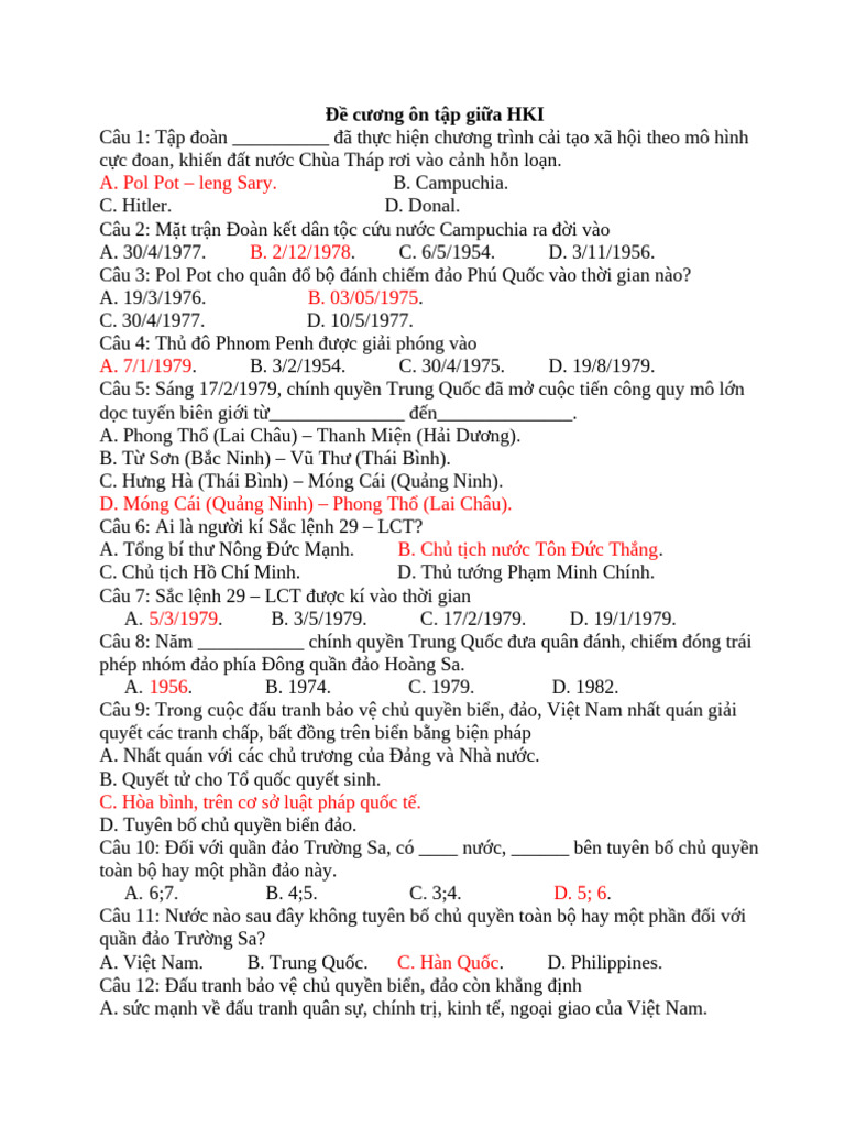 Đáp án đề cương GDQP | PDF