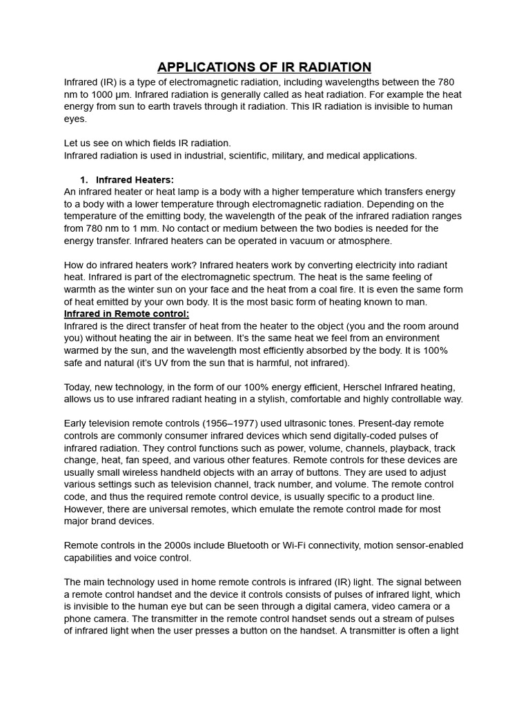 IR Radiation Application | PDF | Remote Control | Infrared