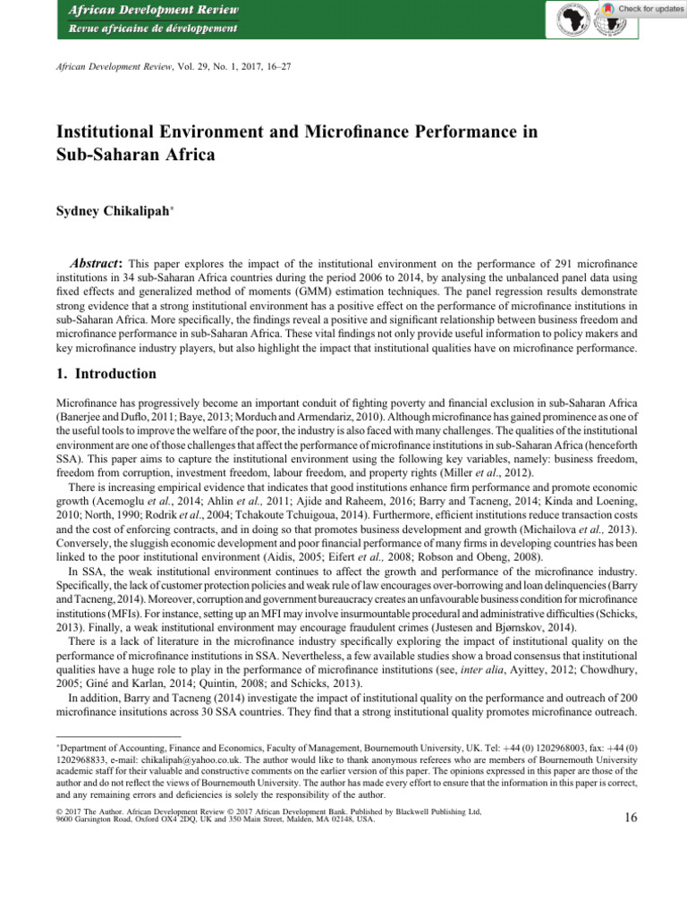 African Development Review - 2017 - Chikalipah - Institutional ...