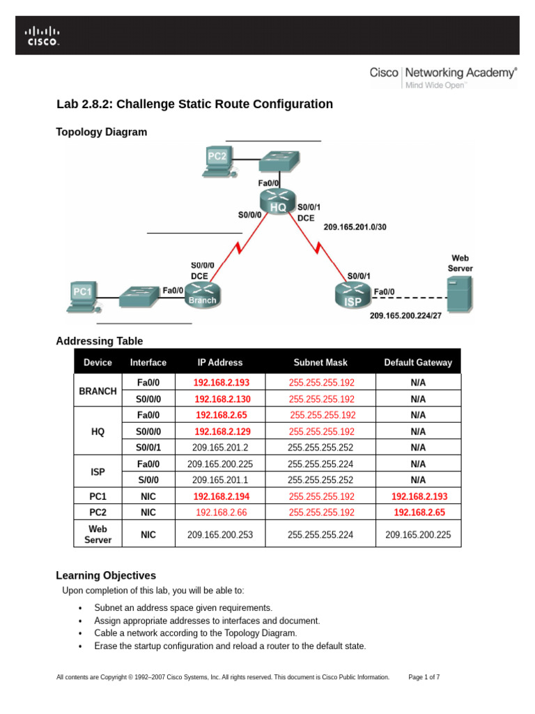 Challenge Static Route Conf 1 | PDF | Computer Network | Router (Computing)