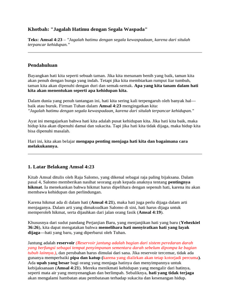 Khotbah Pemuda Jagalah Hatimu 080225 | PDF