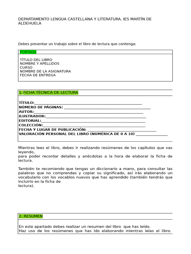 Ficha de Lectura Ies Mart%c3%8dn de Aldehuela | PDF | Narración