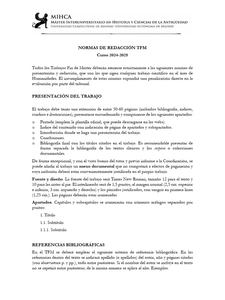 TFM - Normas de Edición 2024-25 | PDF | Bibliografía | Citación