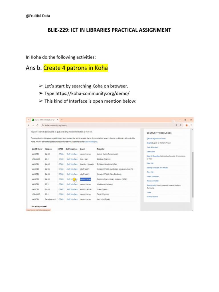 BLIE229 Create Patrons in Koha | PDF