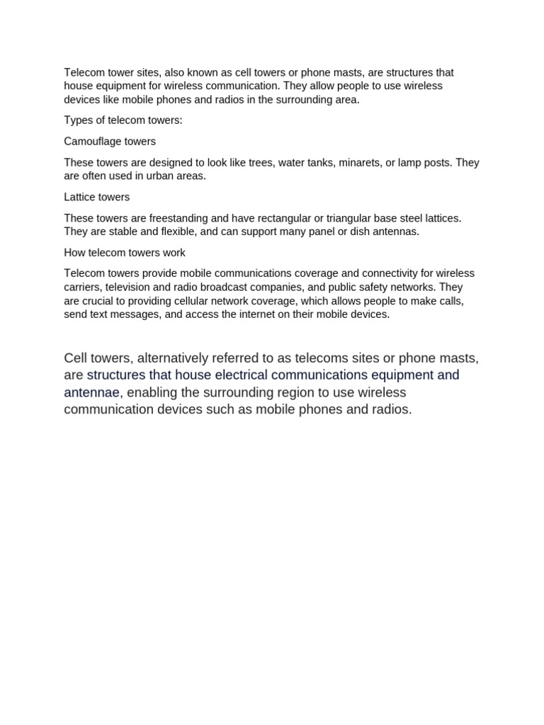 Telecom Towers: Types and Functions | PDF
