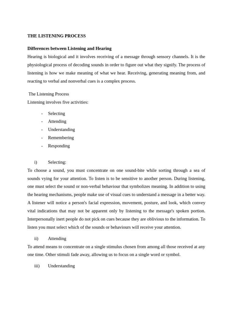 The Listening Process Pdf Nonverbal Communication Communication