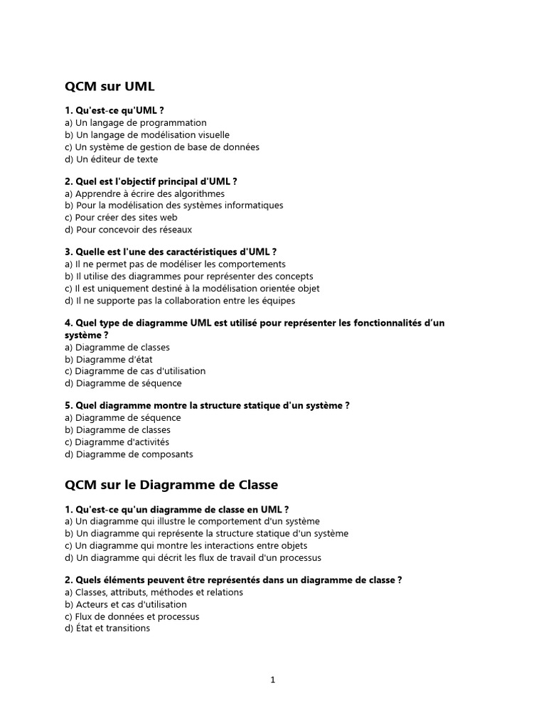 QCM sur UML v10 | PDF | Cas d'utilisation | Classe (informatique)