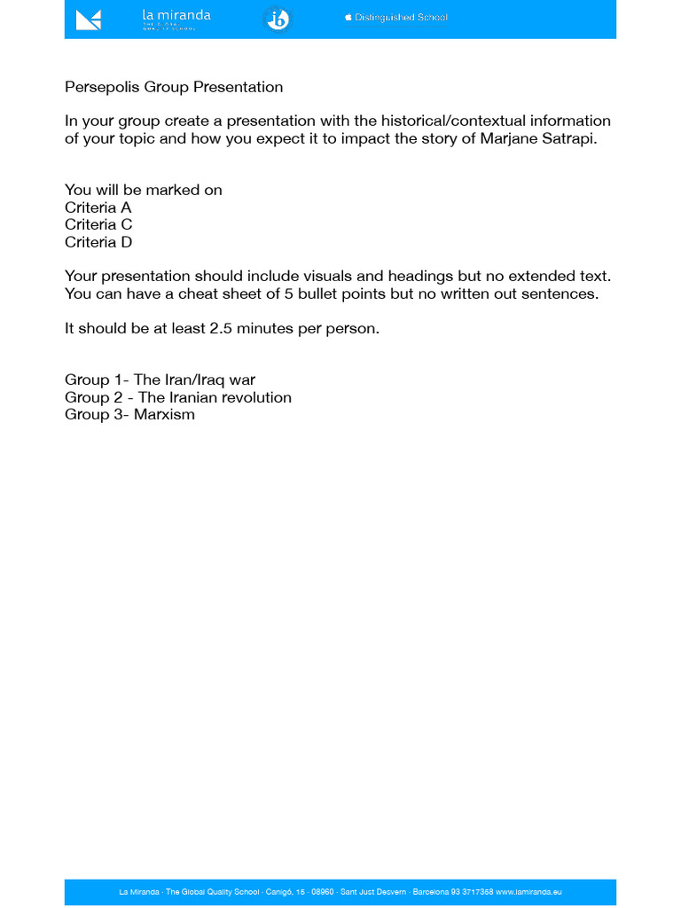 Persepolis Group Presentation Guidelines | PDF