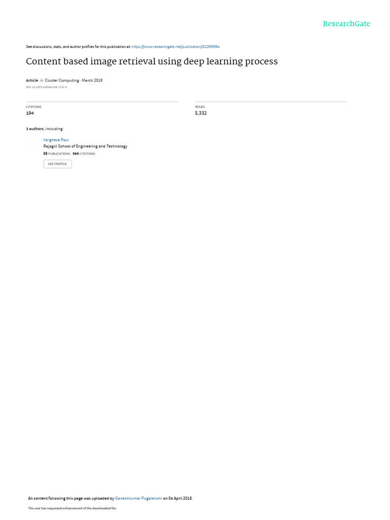Content Based Image Retrieval Using Deep Learning Process: Cluster Computing March 2019 | PDF ...