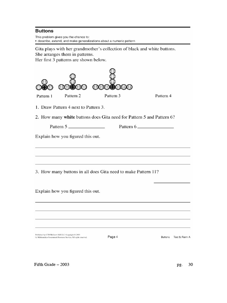 5th and 6th Numeric Pattern Representation Lesson and Student Work Buttons | PDF | Argument ...