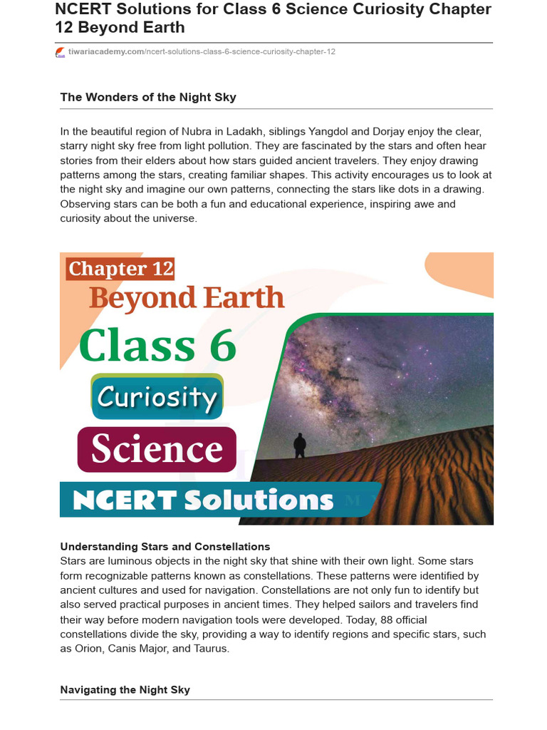 NCERT Solutions For Class 6 Science Curiosity Chapter 12 Beyond Earth ...