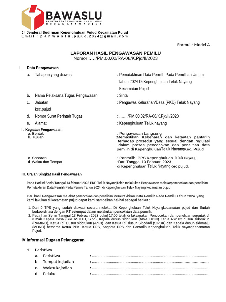 Laporan Pengawasan Pemilu 2024 | PDF