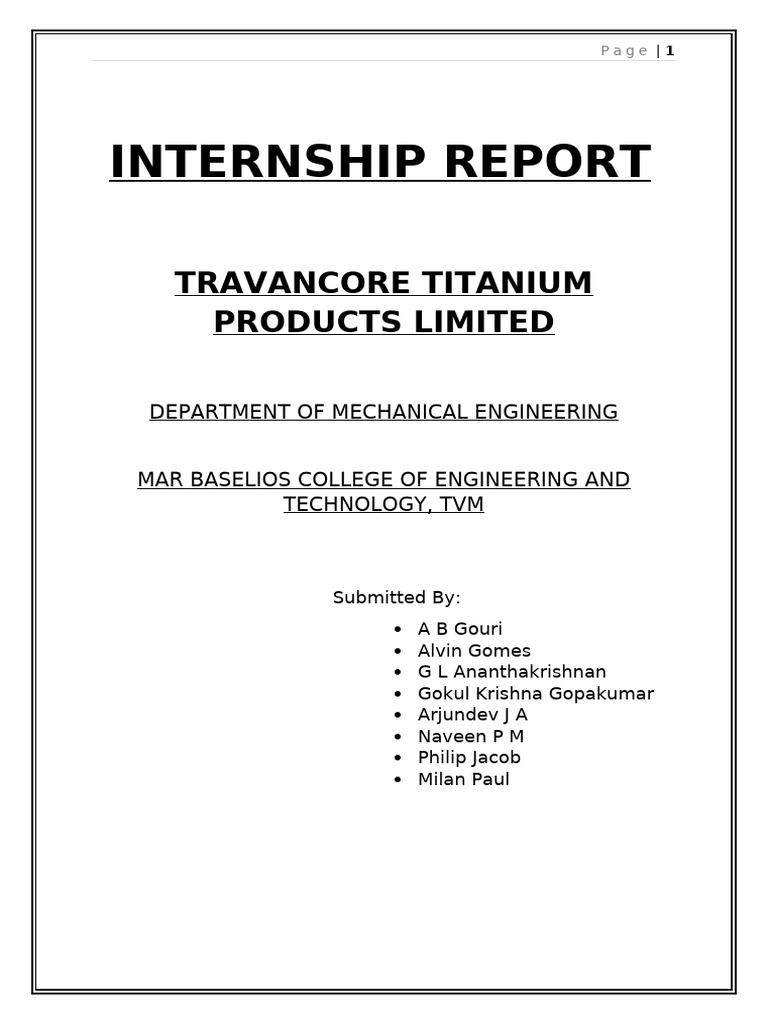 Internship Report on Travancore Titanium | PDF | Titanium Dioxide ...