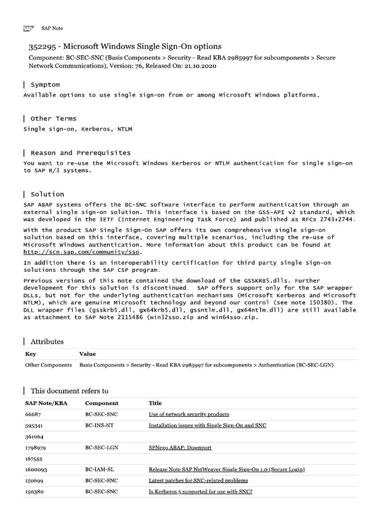 Microsoft Windows Single Sign-On Options | PDF