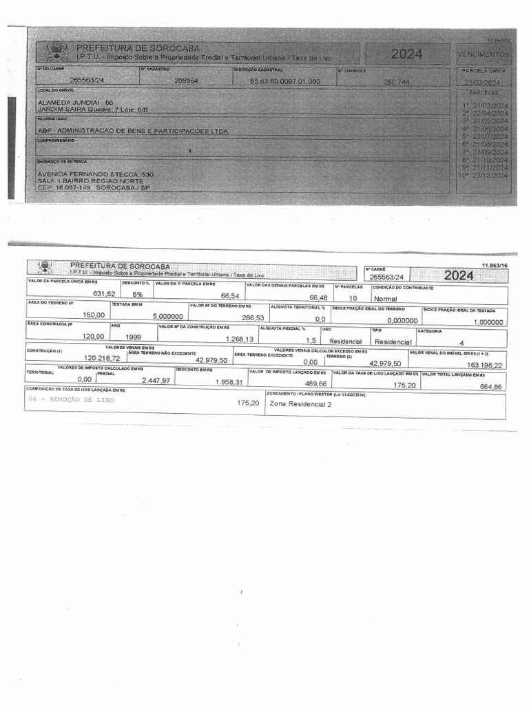IPTU 2024 - Alameda Jundiaí, 66 - Sobrado | PDF