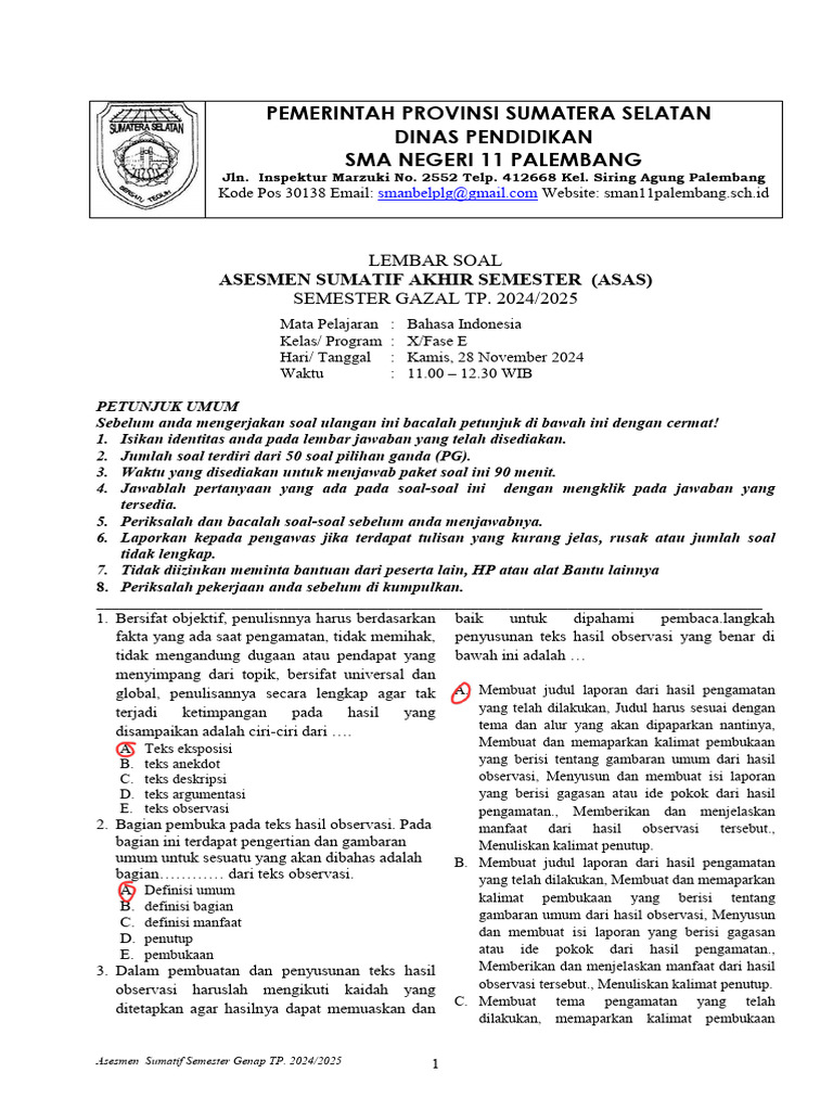 BAHASA INDONESIA KELAS X - 241203 - 110614 Jawaban | PDF