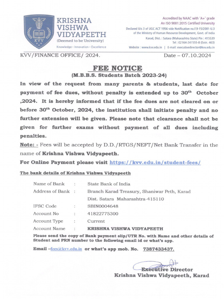 Fee Notice 2024-25 MBBS | PDF