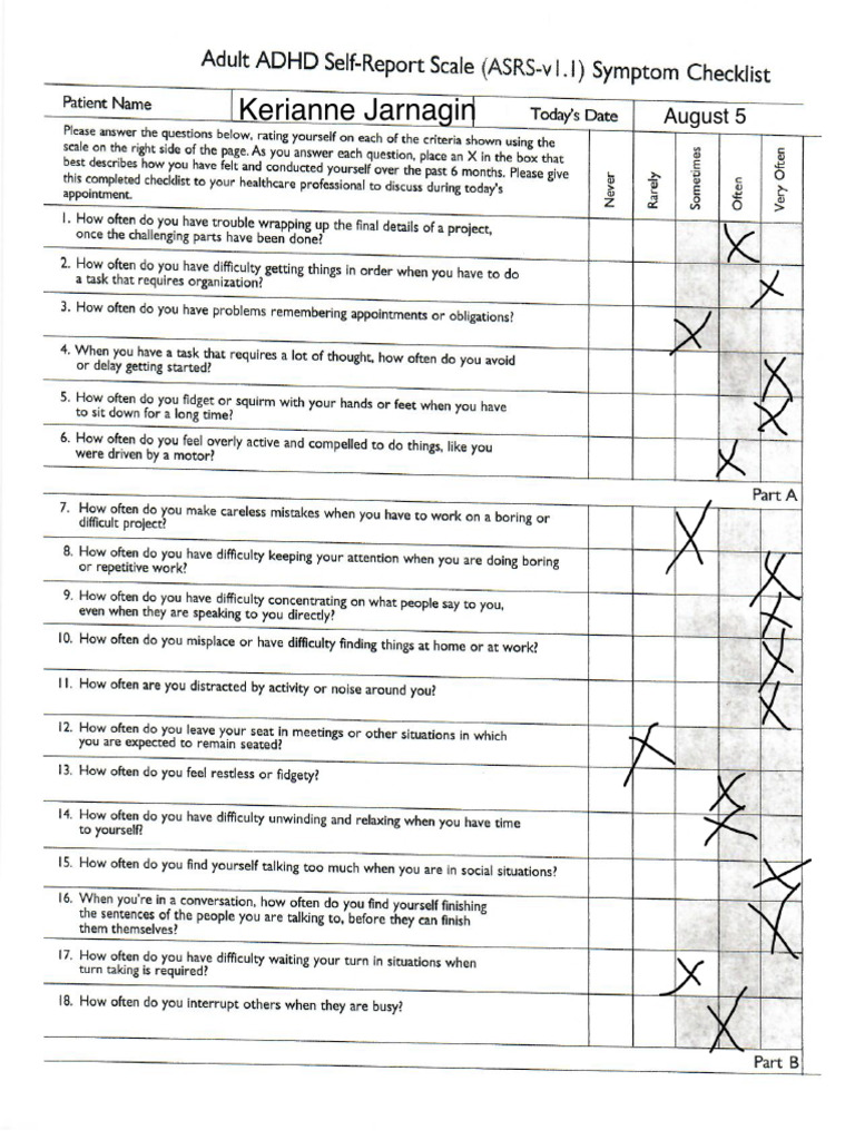 Adult ADHD Self-Report Scale Filled in | PDF