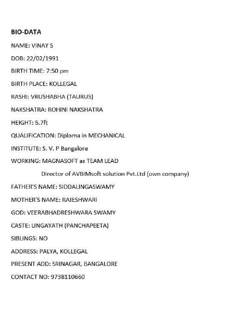 Vinay.S-Bio | PDF