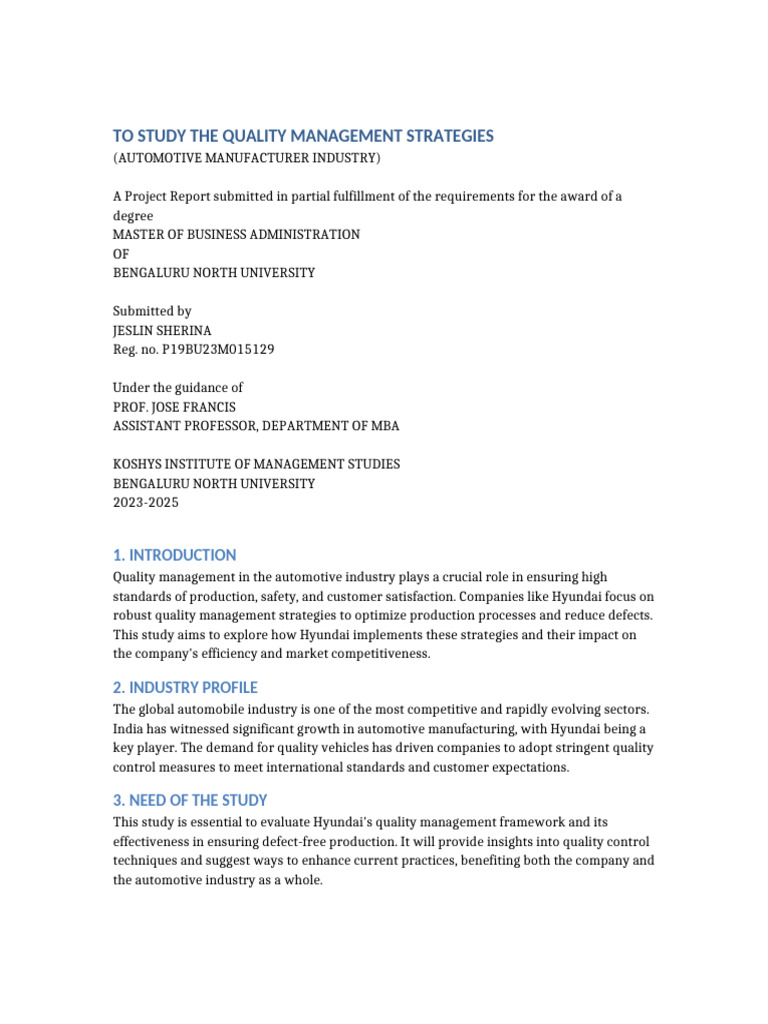 Hyundai Quality Management in Automotive | PDF | Quality Management ...