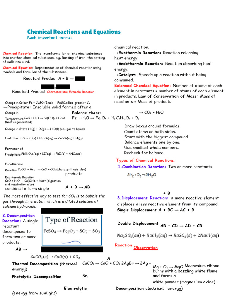 Class 10 Chemical Reactions Notes | PDF | Redox | Chemical Reactions